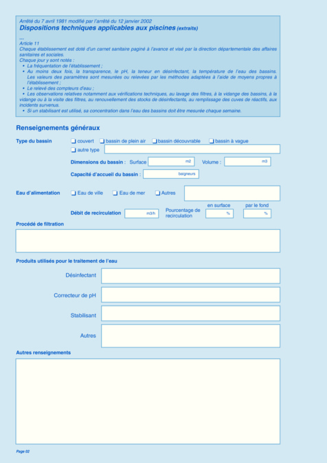 Carnet sanitaire des eaux de piscine | | Source : www.guillard-publications.com